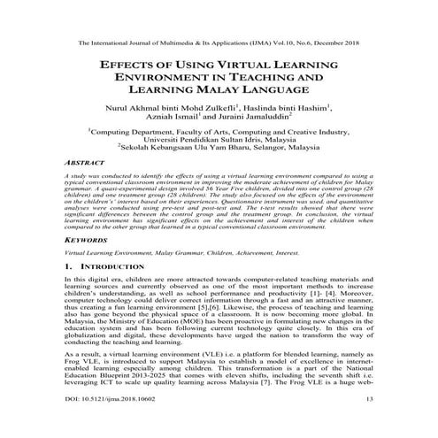 Effects of Using Virtual Learning Environment in Teaching and Learning ...