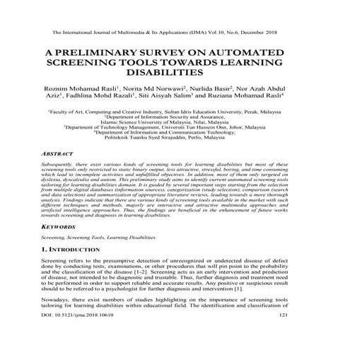 A PRELIMINARY SURVEY ON AUTOMATED SCREENING TOOLS TOWARDS LEARNING ...
