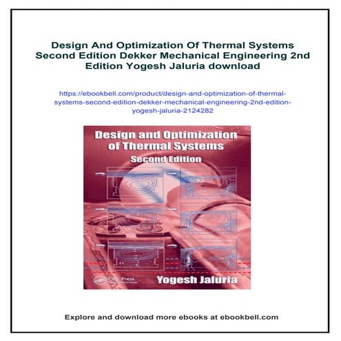 Design And Optimization Of Thermal Systems Second Edition Dekker Mechanical Engineering 2nd ...