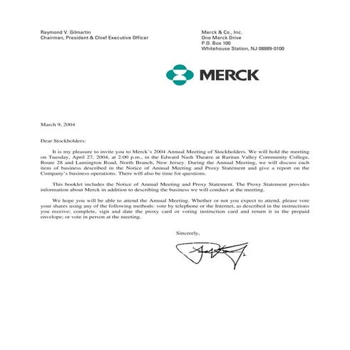 merck Proxy Statements2004 | PDF