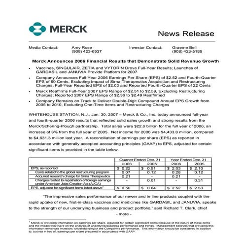 merck 4Q06 Earnings Release ( | PDF
