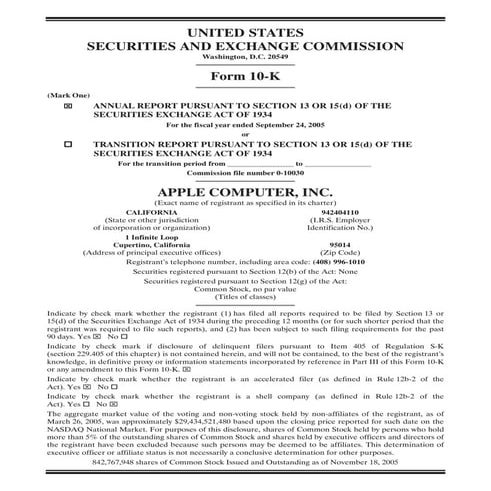 apple 10-K Annual Report2005 | PDF