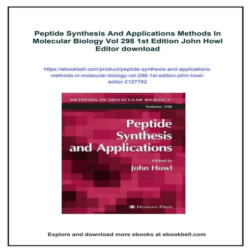 Peptide Synthesis And Applications Methods In Molecular Biology Vol 298 1st Edition John Howl ...