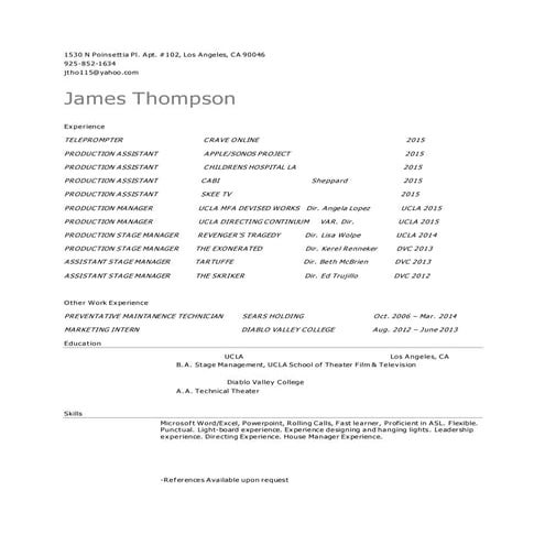 James Thompson Professional Resume | DOCX