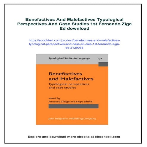 Benefactives And Malefactives Typological Perspectives And Case Studies ...