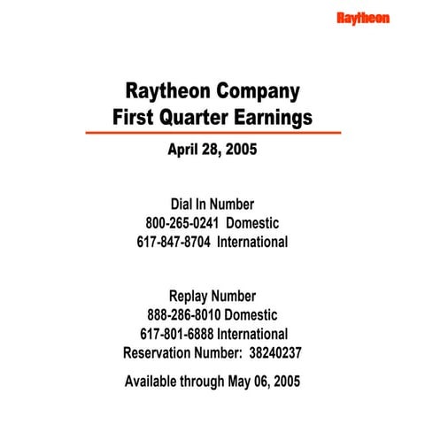 Raytheon Reports 2005 First Quarter Results | PDF