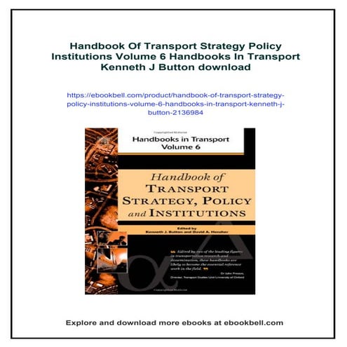 Handbook Of Transport Strategy Policy Institutions Volume 6 Handbooks ...