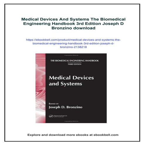 Medical Devices And Systems The Biomedical Engineering Handbook 3rd Edition Joseph D Bronzino | PDF