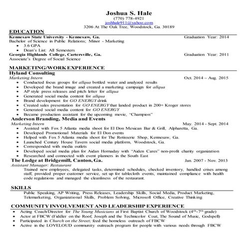Josh Hale Resume 2016 | DOCX