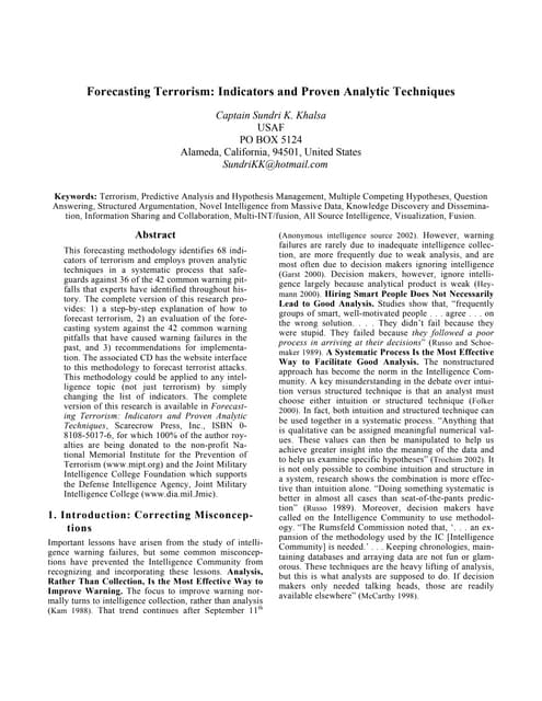 Paper On Forecasting Terrorism Pdf
