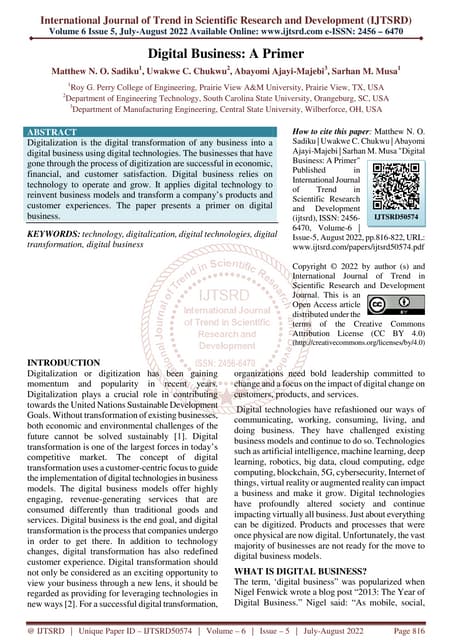 DIGITAL TRANSFORMATION OF BUSINESS.pptx | Internet | Computing