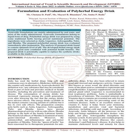 Formulation And Evaluation Of Polyherbal Energy Drink Pdf