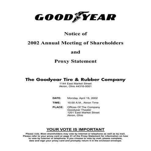 goodyear Proxy Statement 2002 | PDF