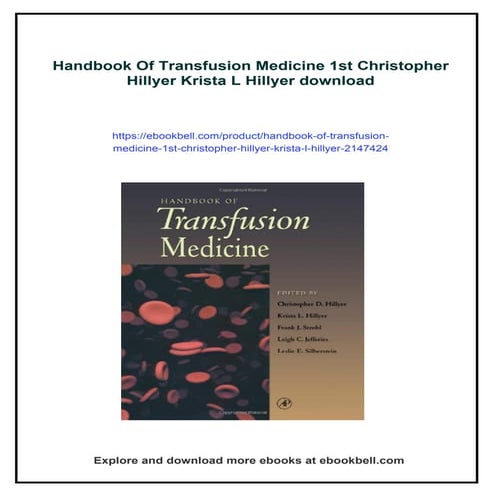 Handbook Of Transfusion Medicine 1st Christopher Hillyer Krista L ...