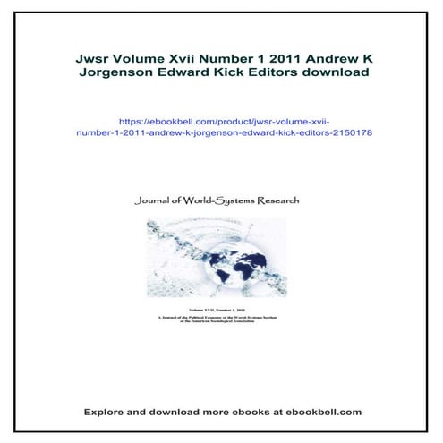 Jwsr Volume Xvii Number 1 2011 Andrew K Jorgenson Edward Kick Editors | PDF