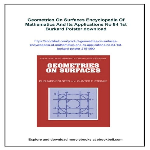 Geometries On Surfaces Encyclopedia Of Mathematics And Its Applications No 84 1st Burkard ...