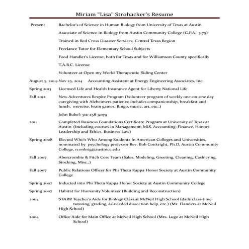 lisa resume dates | ODT