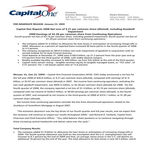 capital one Printer Friendly Version of the Press Release | PDF
