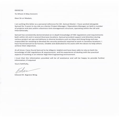 Testimonial Letter from Ed Bygrave | PDF