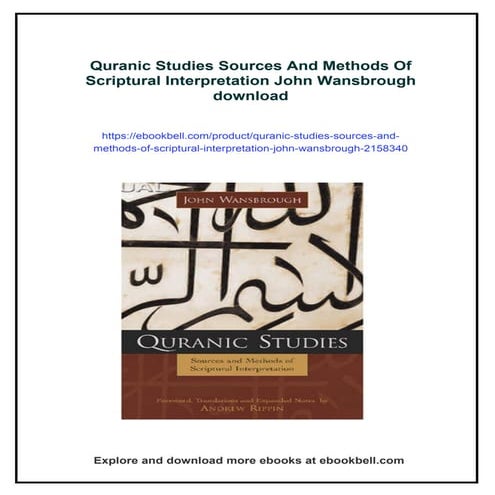 Quranic Studies Sources And Methods Of Scriptural Interpretation John ...