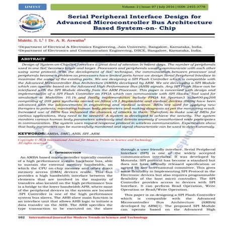 Serial Peripheral Interface Design For Advanced Microcontroller Bus Architecture Based System On 