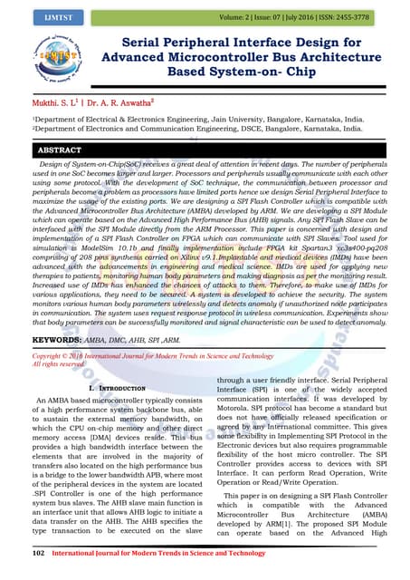 Serial Peripheral Interface Design For Advanced Microcontroller Bus Architecture Based System On
