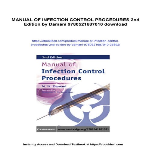 MANUAL OF INFECTION CONTROL PROCEDURES 2nd Edition by Damani ...