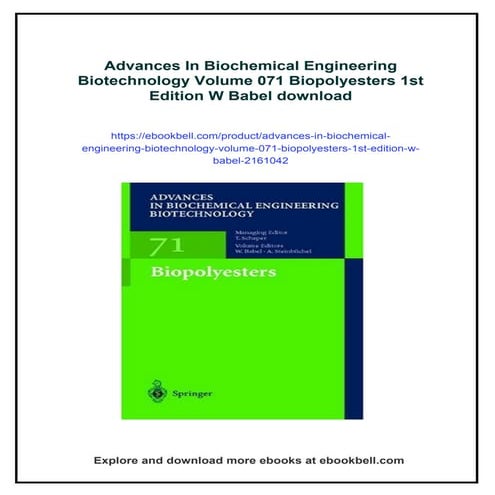 Advances In Biochemical Engineering Biotechnology Volume 071 ...