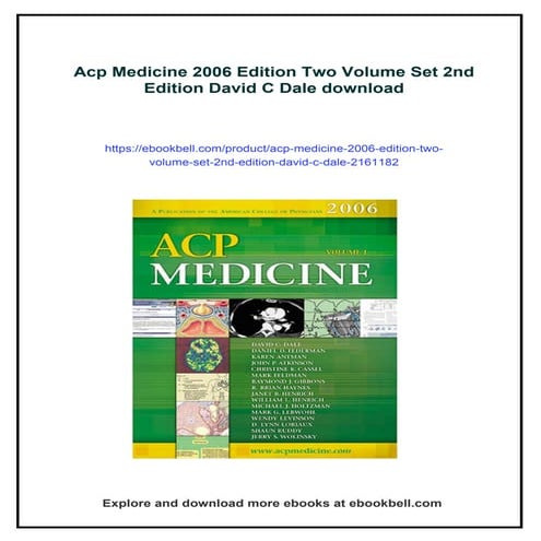 Acp Medicine 2006 Edition Two Volume Set 2nd Edition David C Dale | PDF