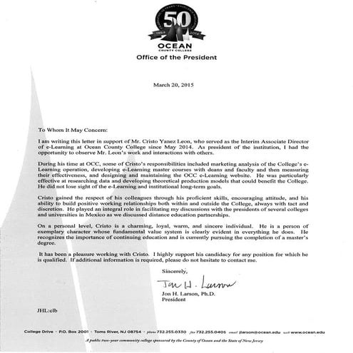 Letter of Recommendation President Jon Larson OCC | PDF