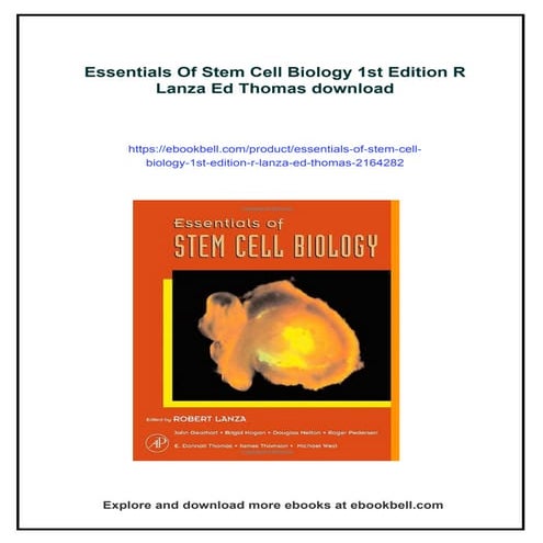 Essentials Of Stem Cell Biology 1st Edition R Lanza Ed Thomas | PDF