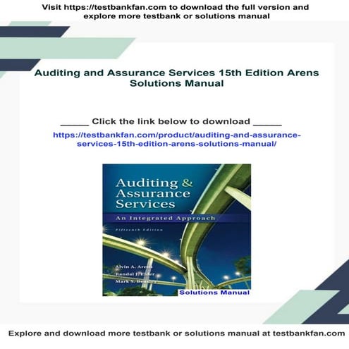 All chapter download Auditing and Assurance Services 15th Edition Arens ...