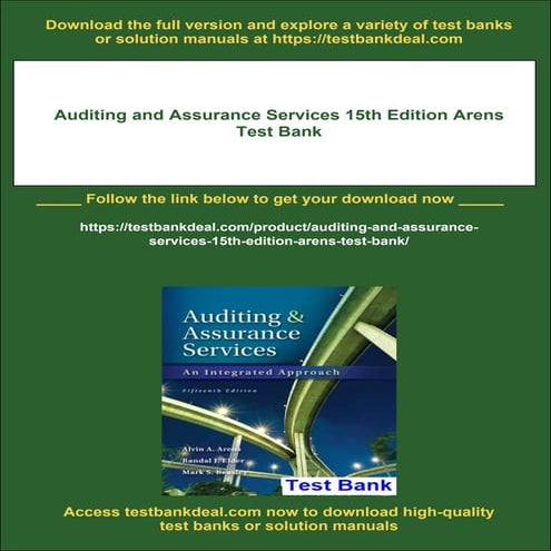 Auditing and Assurance Services 15th Edition Arens Test Bank | PDF