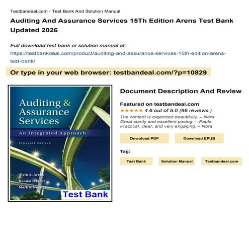 Auditing and Assurance Services 15th Edition Arens Test Bank | PDF