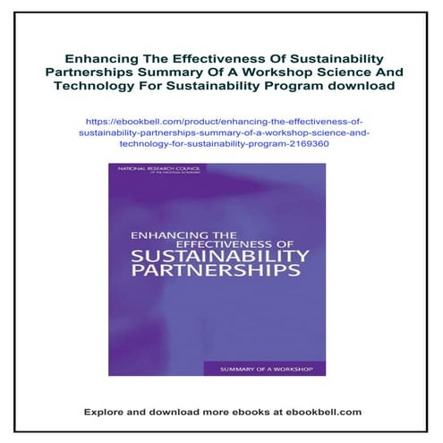 Enhancing The Effectiveness Of Sustainability Partnerships Summary Of A ...