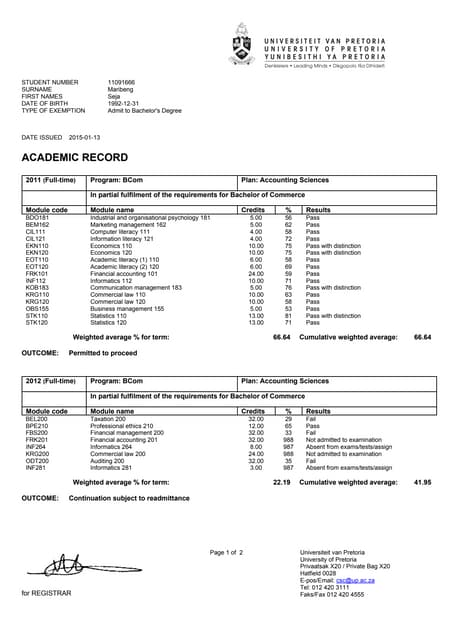 UP academic Record | PDF