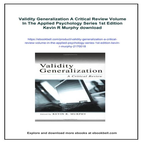 Validity Generalization A Critical Review Volume In The Applied ...