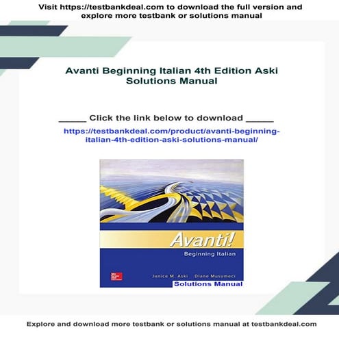 Avanti Beginning Italian 4th Edition Aski Solutions Manual | PDF