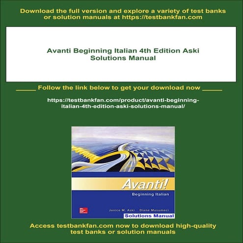 Avanti Beginning Italian 4th Edition Aski Solutions Manual | PDF