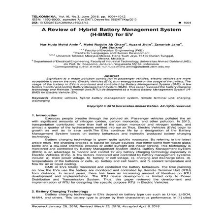 A Review of Hybrid Battery Management System (H-BMS) for EV | PDF