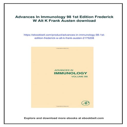 Advances In Immunology 98 1st Edition Frederick W Alt K Frank Austen | PDF