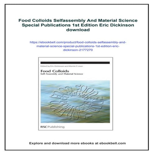 Food Colloids Selfassembly And Material Science Special Publications ...