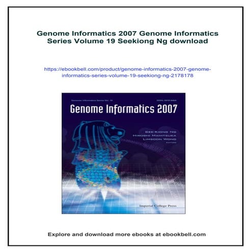 Genome Informatics 2007 Genome Informatics Series Volume 19 Seekiong Ng ...