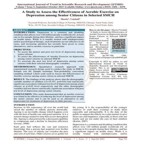 A Study to Assess the Effectiveness of Aerobic Exercise on Depression ...