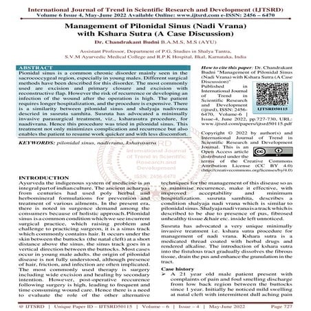 Management of Pilonidal Sinus Nadi Vrana with Kshara Sutra A Case ...