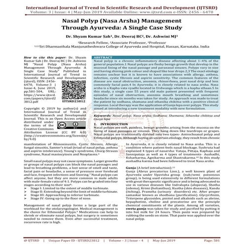Nasal Polyp Nasa Arsha Management Through Ayurveda A Single Case Study | PDF