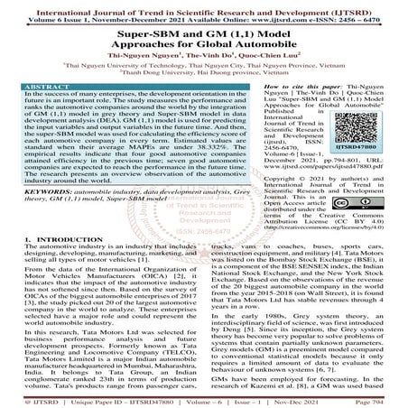 Super SBM and GM 1,1 Model Approaches for Global Automobile | PDF