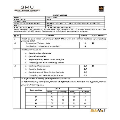 SMU BBA Sem 1 Fall 2016 Assignments | PDF | Commodities | Economy