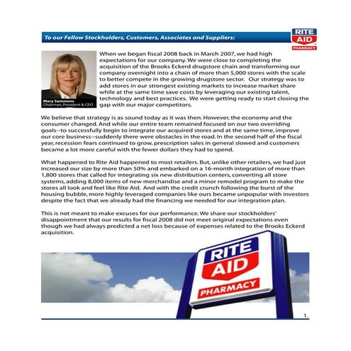 rite aid 2008 Shareholder Letter | PDF