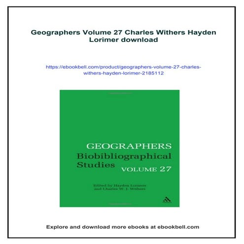 Geographers Volume 27 Charles Withers Hayden Lorimer | PDF